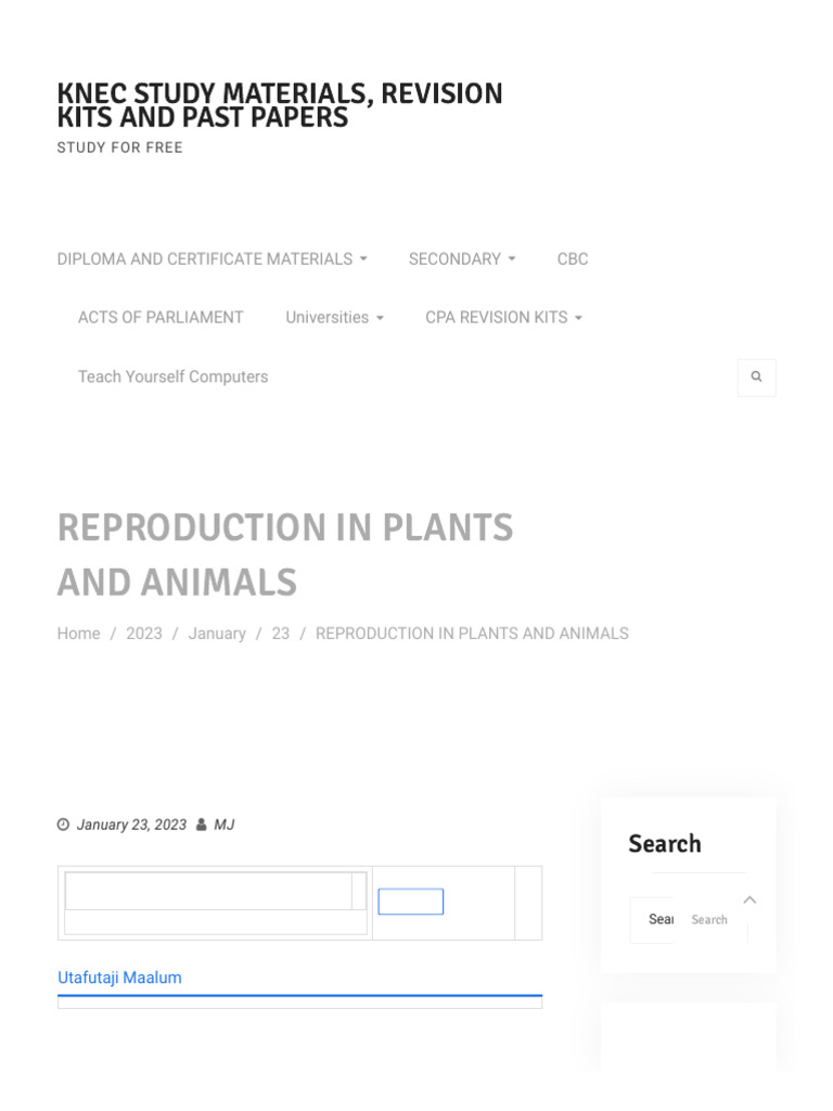 Biology Form 3 Reproduction in Plants and Animals - Knec Study ...