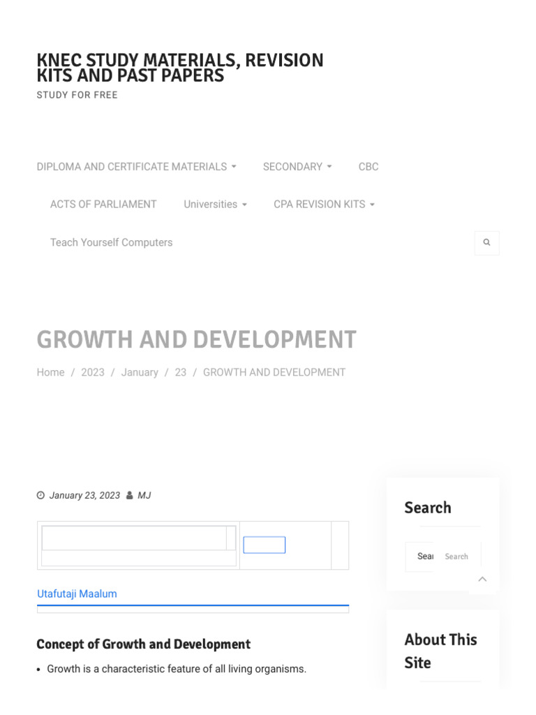 Biology Form 3 GROWTH AND DEVELOPMENT - KNEC STUDY MATERIALS, REVISION ...