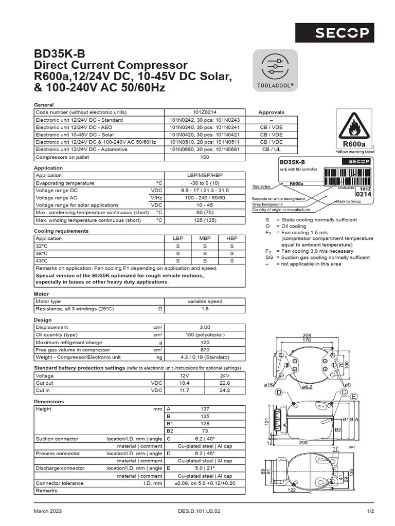 BD35K-B Compressor Specs & Details | PDF
