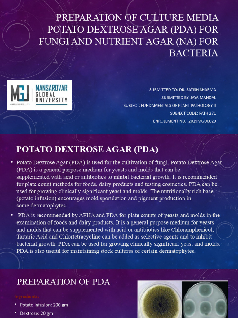 Preparation of PDA and Nutrient Agar | PDF | Growth Medium | Agar