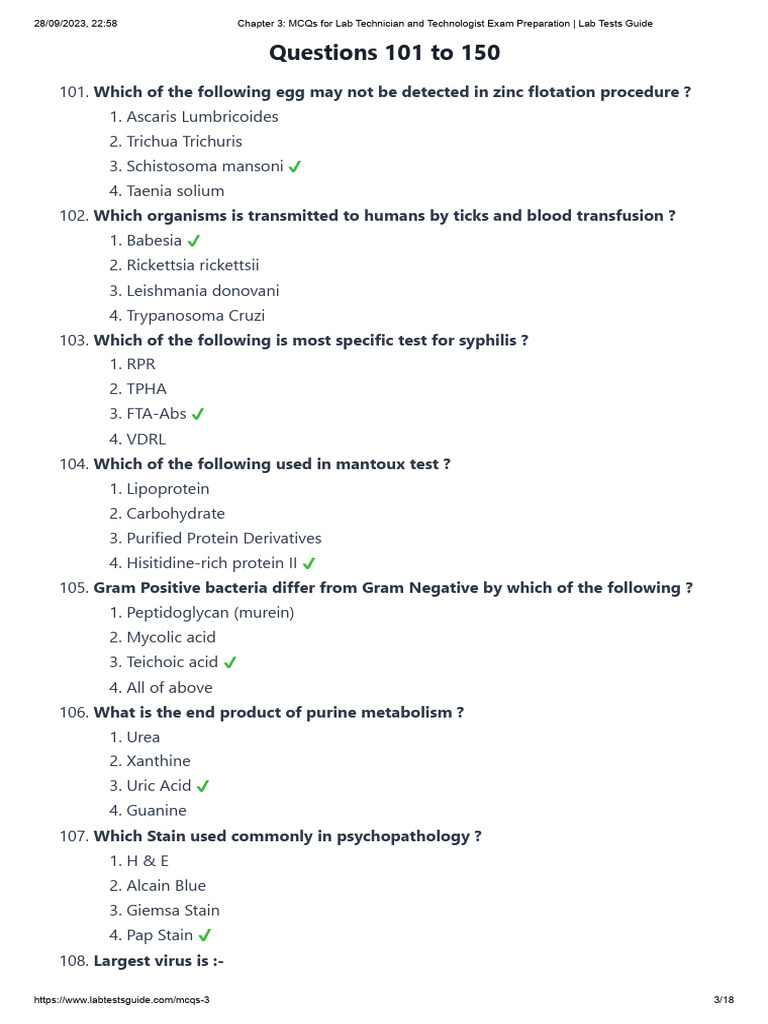Chapter 3 - MCQs For Lab Technician and Technologist Exam Preparation ...