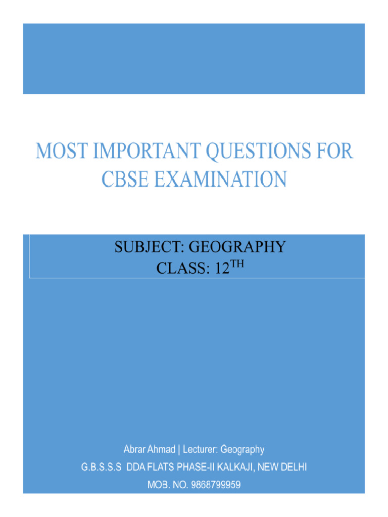 CBSE Important Questions | PDF