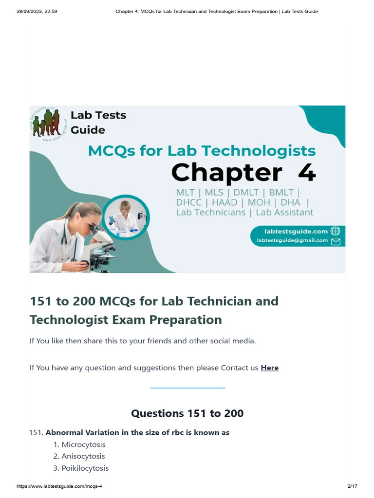 Chapter 4 - MCQs For Lab Technician and Technologist Exam Preparation ...
