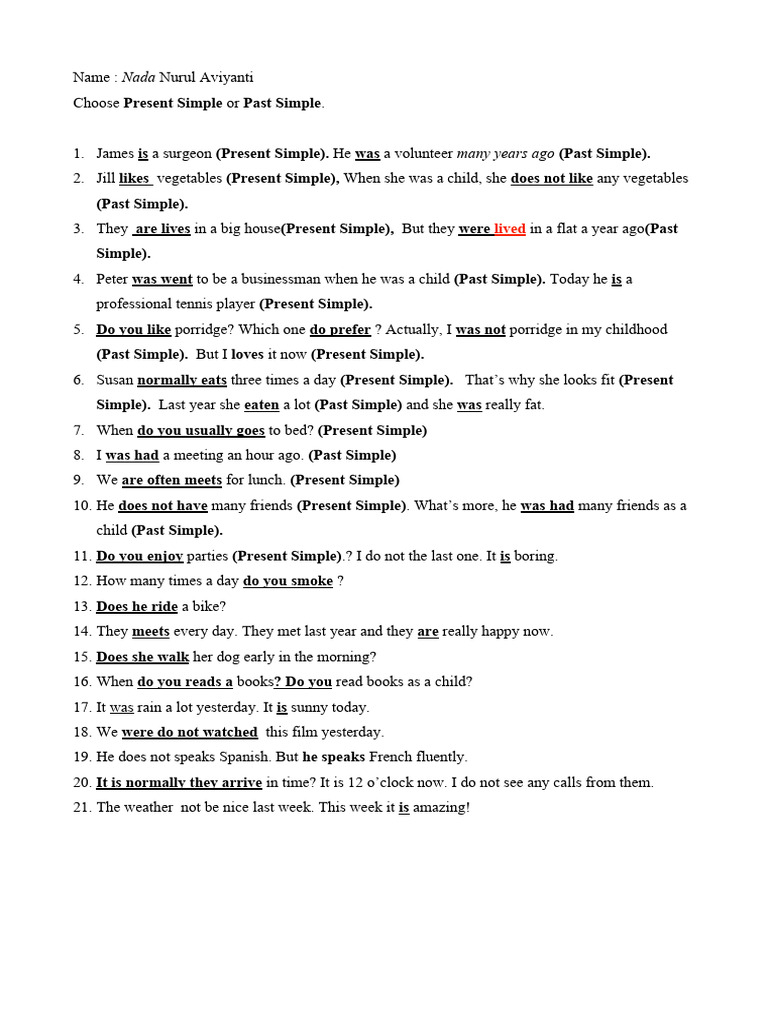 Simple Present VS Simple Past | PDF