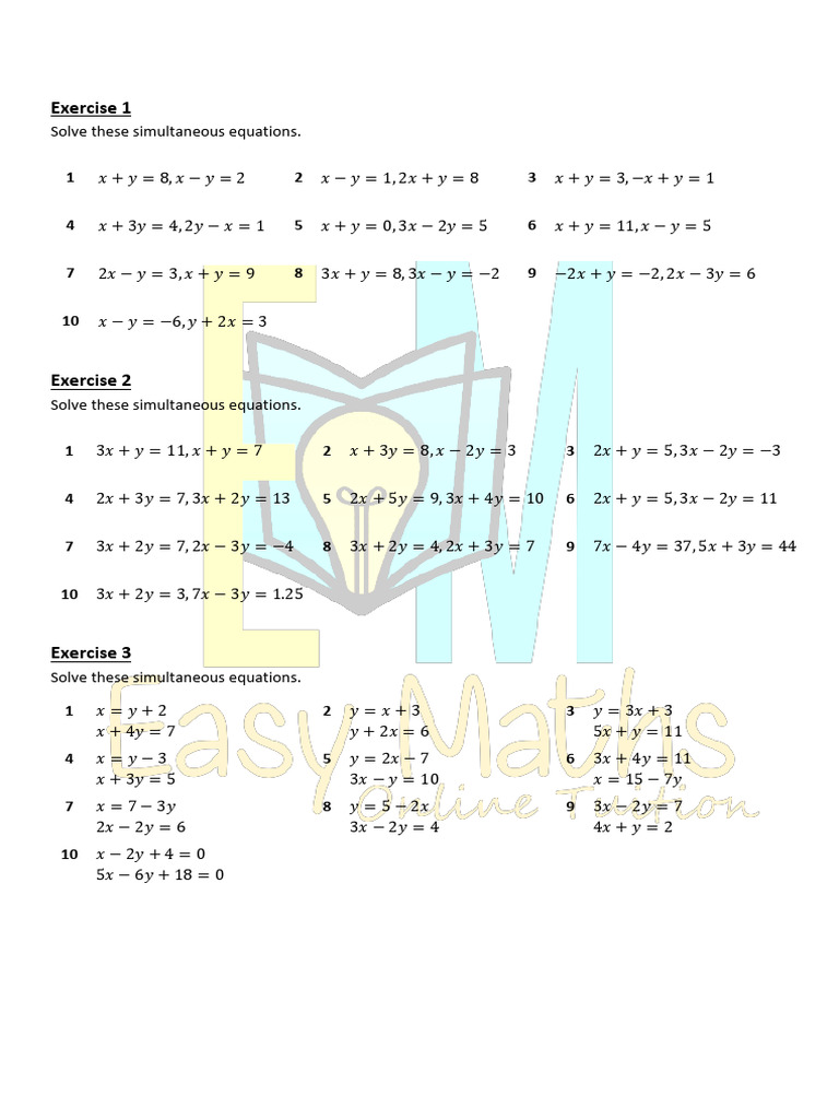 Simultaneous Equations | PDF