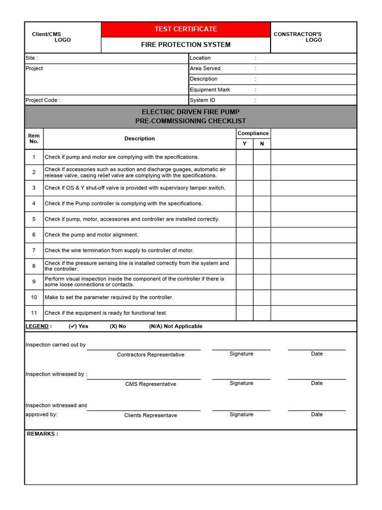 Test Forms - Water Based Fire Suppression System | PDF | Pump | Pipe ...