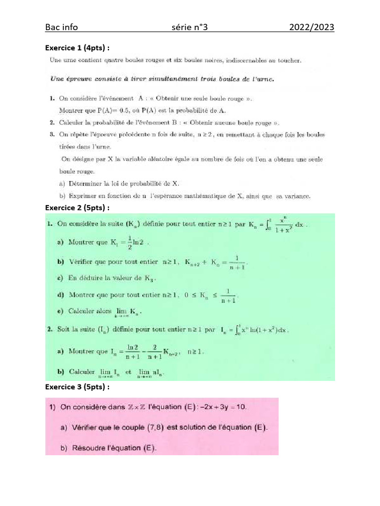 Serie de Revision n3 Bac Informatique | PDF