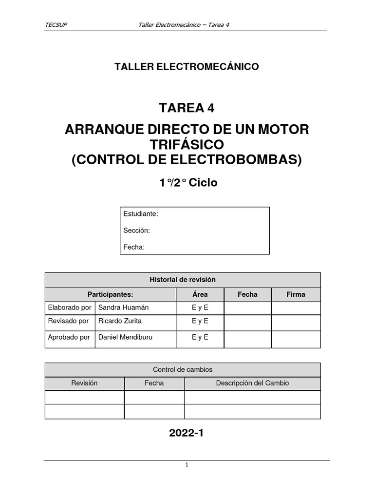TEM Tarea 4 Guía - Arranque Directo de Un Motor Trifásico, Control de Electrobombas 2021 | PDF ...