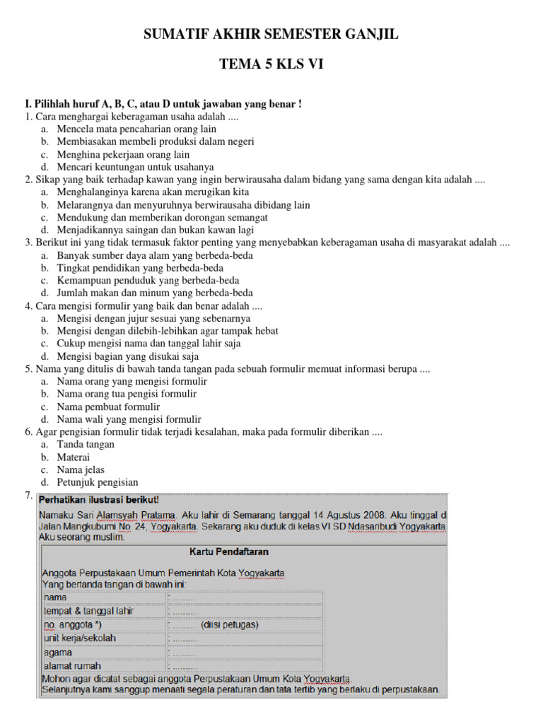 Soal Pas Kelas 6 Tema 5 | PDF | Olahraga & Rekreasi