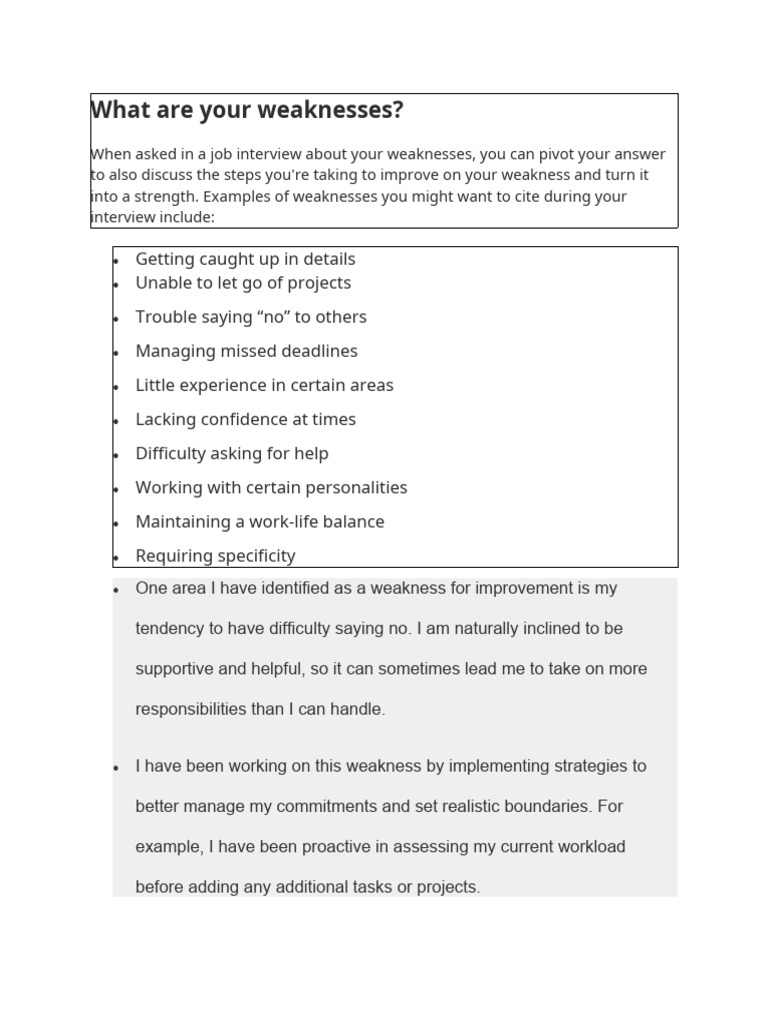 What Are Your Weaknesses | PDF