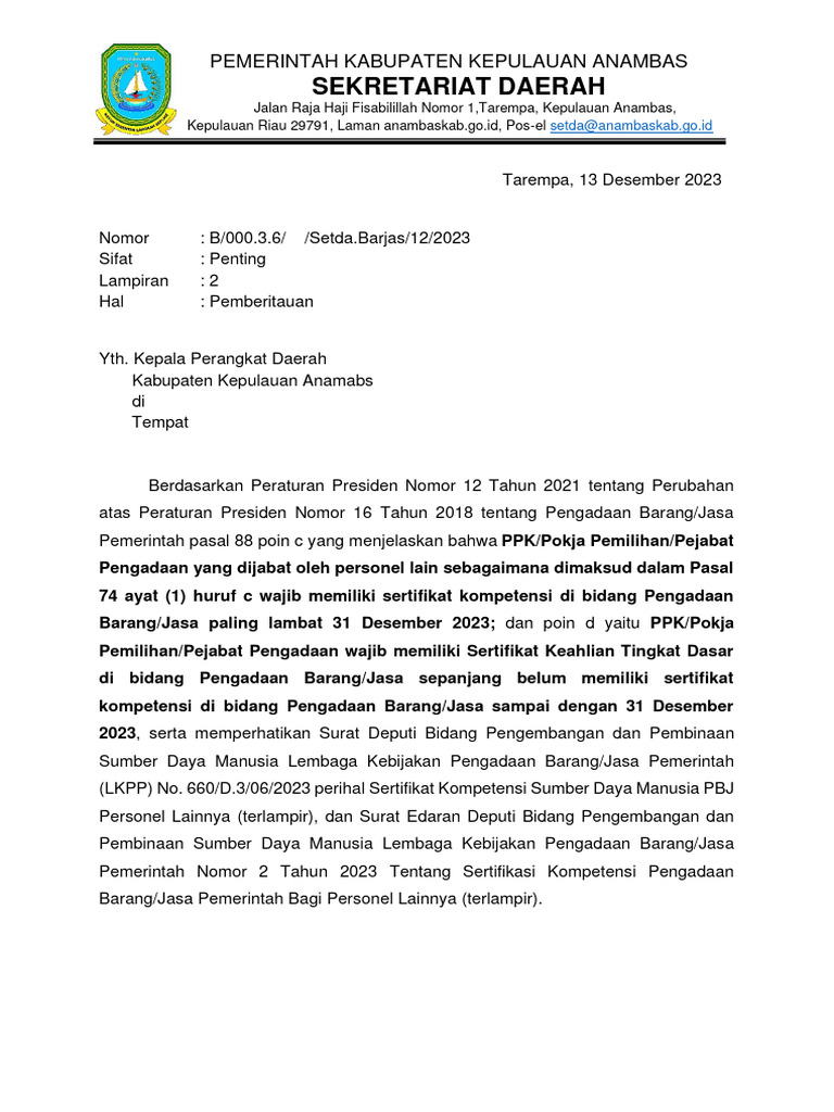 Surat Kompetensi PPK-2 | PDF