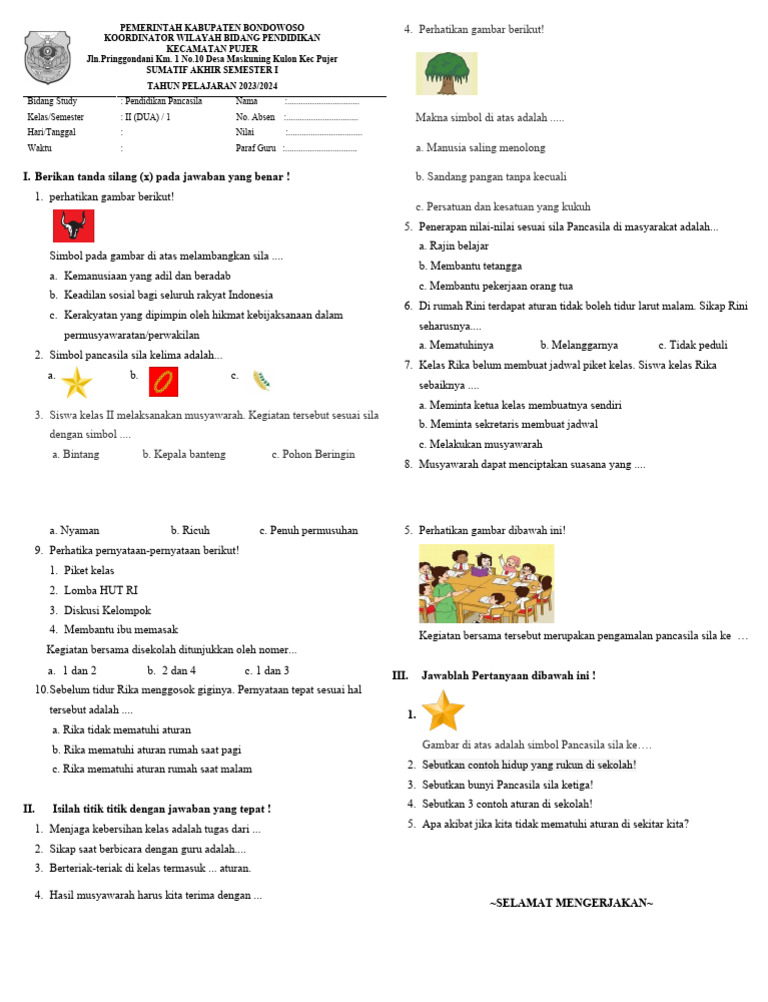 Soal Sas Pendidikan Pancasila Kelas 2 | PDF