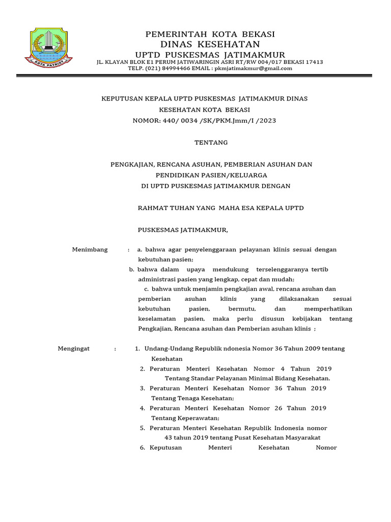 3.2.1.a.1.sk Pengkajian, Rencana Asuhan Dan Pemberian Asuhan Klinis Jatmak | PDF