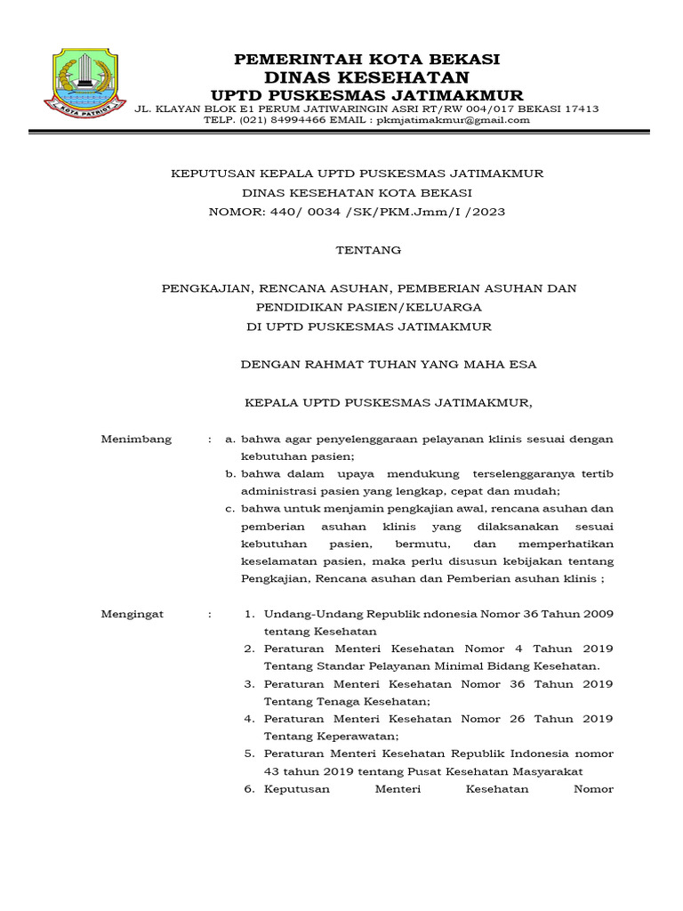 3.2.1.a.1.sk Pengkajian, Rencana Asuhan Dan Pemberian Asuhan Klinis Jatmak | PDF