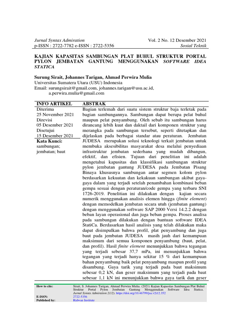 Kajian Kapasitas Sambungan Plat Buhul Struktur Por | PDF