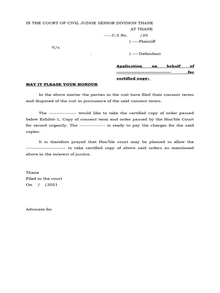 Certified Copy Application for Court Orders | PDF | Lawsuit | Public Sphere