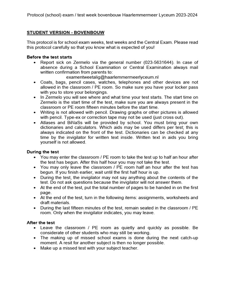 Exam Protocol 2023-2024 Haarlemmermeer | PDF | Career & Growth ...