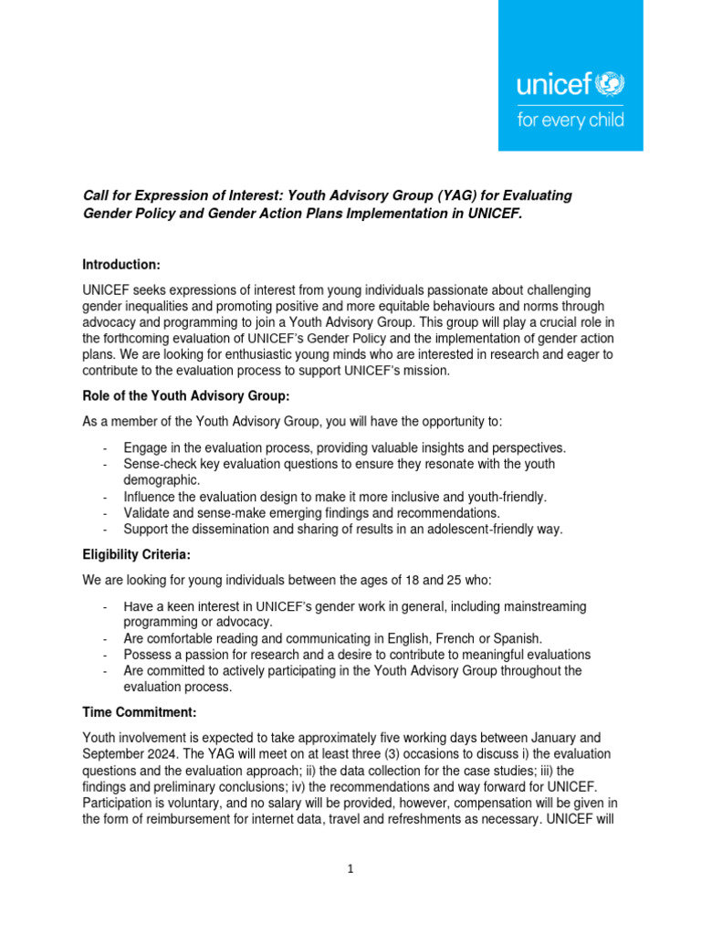 Youth Advisory Group For Evaluating Gender Policy and Gender Action ...