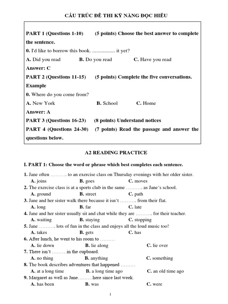 A2 Reading Comprehension Practice | PDF
