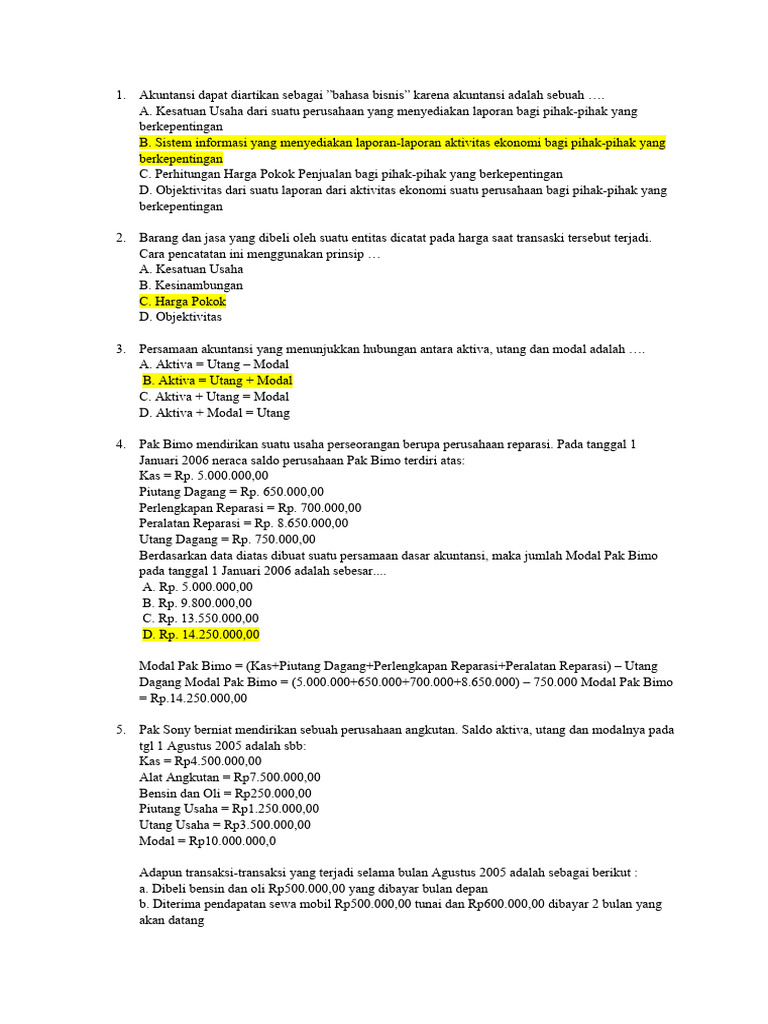 Contoh Soal Latihan UAS Pengantar Akuntansi | PDF