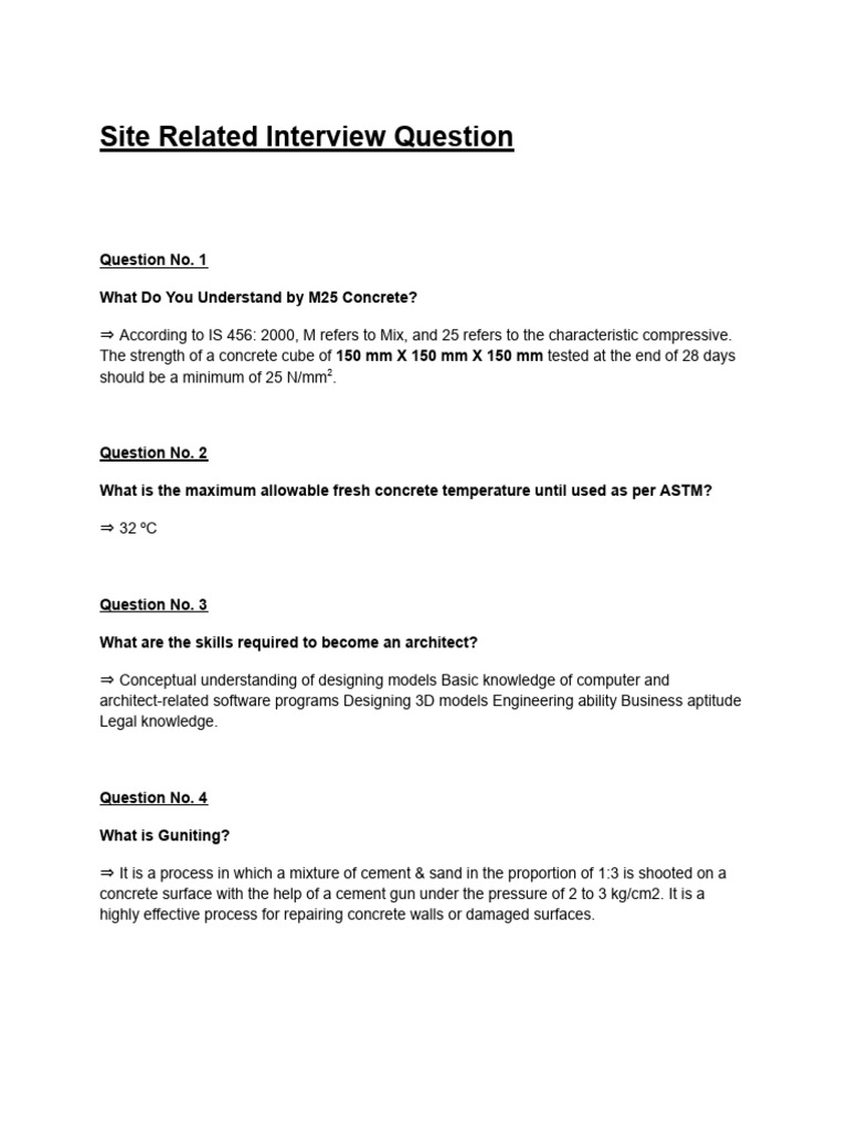 Site Related Interview Question 1 | PDF | Concrete | Beam (Structure)