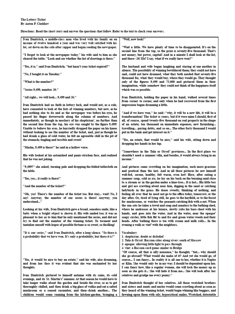 The Lottery Ticket | PDF | Narration