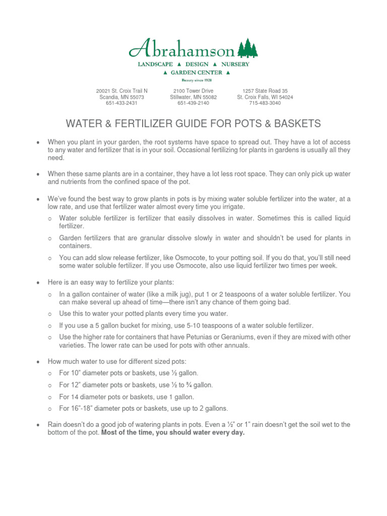 Water and Fertilizer For Plants in Pots | PDF