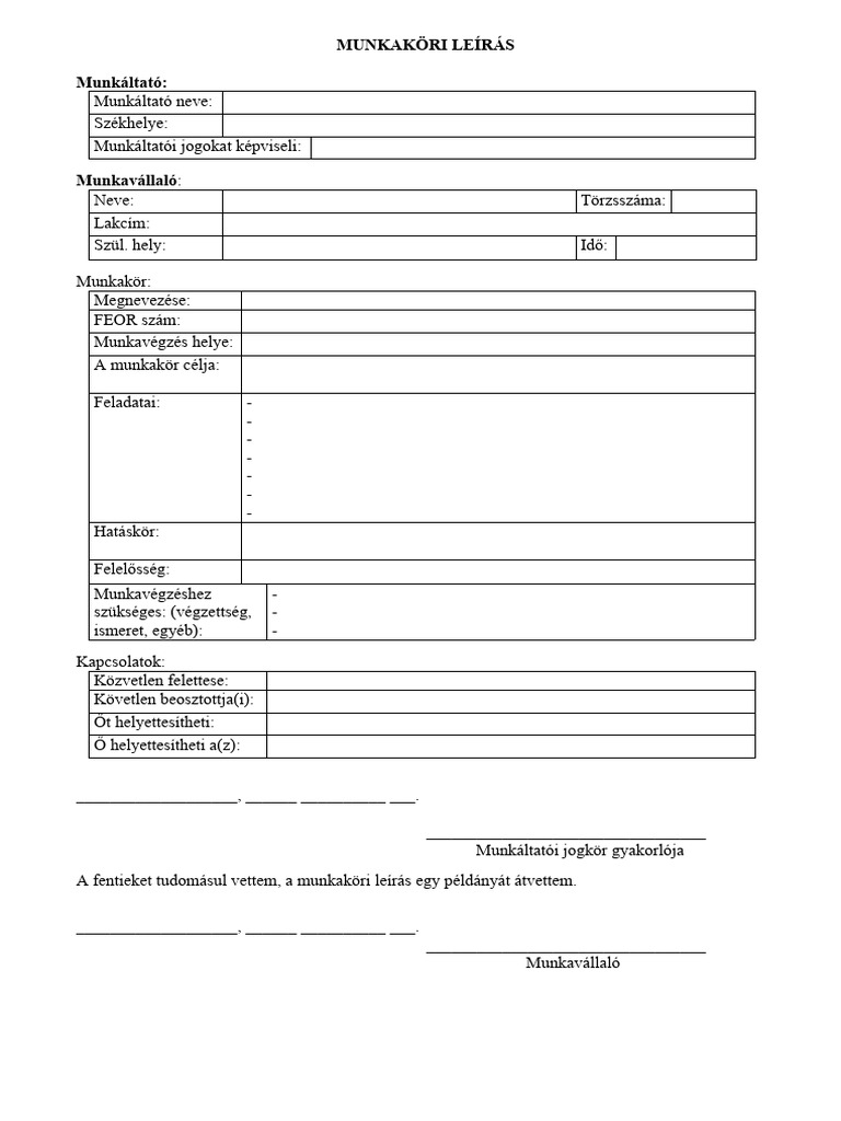 Munkakori Leiras Sablon | PDF