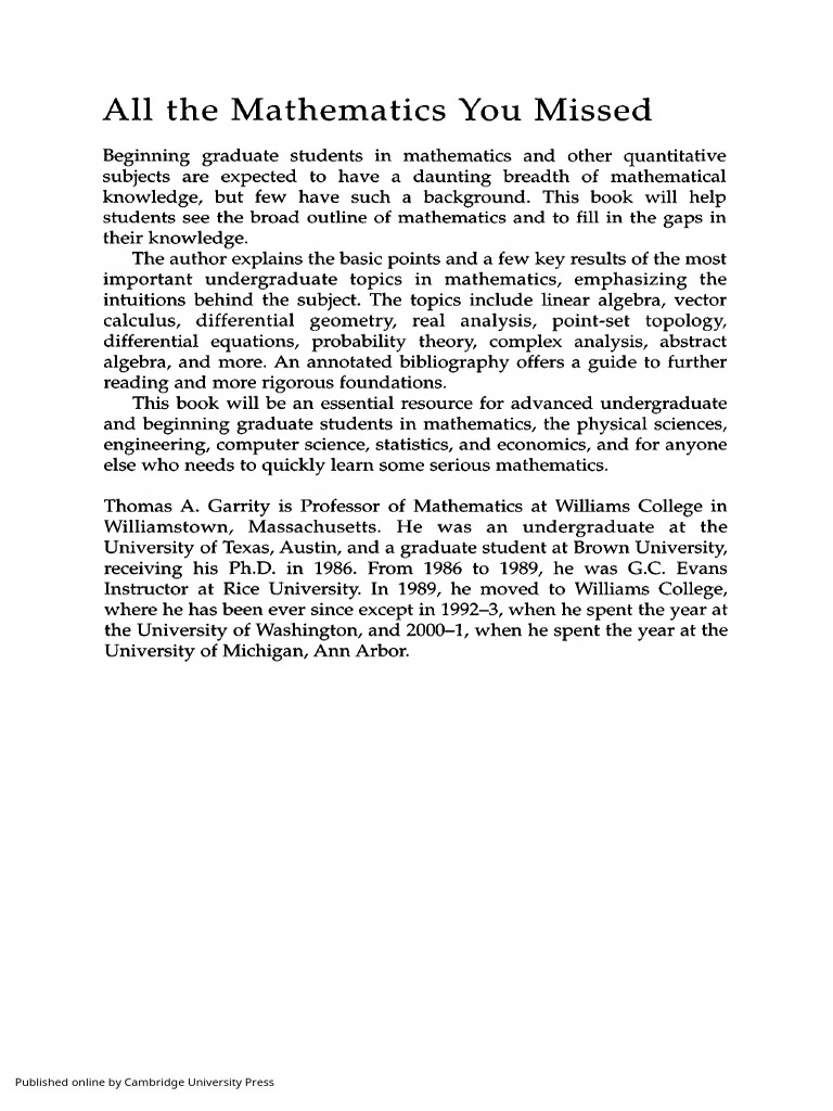 All The Mathematics You Missed 16aug2023 Thomas A. Garrity | PDF ...