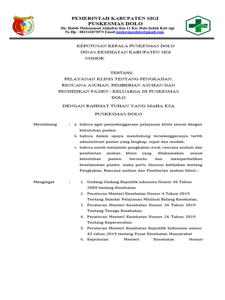 3.2.1.a.1.SK PENGKAJIAN, RENCANA ASUHAN DAN PEMBERIAN ASUHAN KLINIS PUSKESMAS DOLO | PDF ...