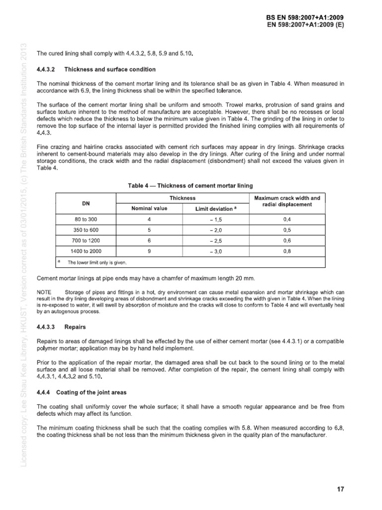 BS EN 598-2007 Cement Mortar Thickness | PDF