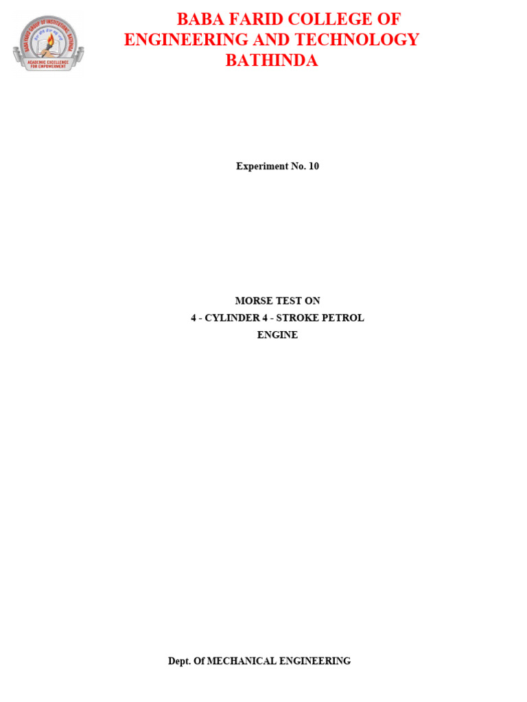 Morse Test on 4-Cylinder Petrol Engine | PDF | Internal Combustion ...