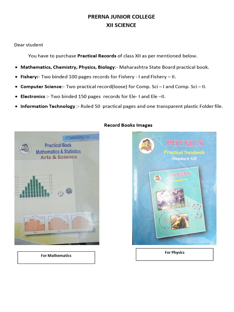 Class XII Practical Record Requirements | PDF | Science & Mathematics