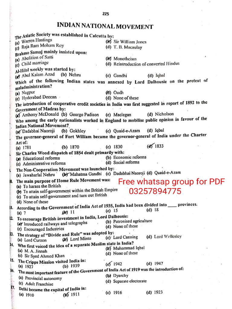 Indian National Moment MCQs | PDF