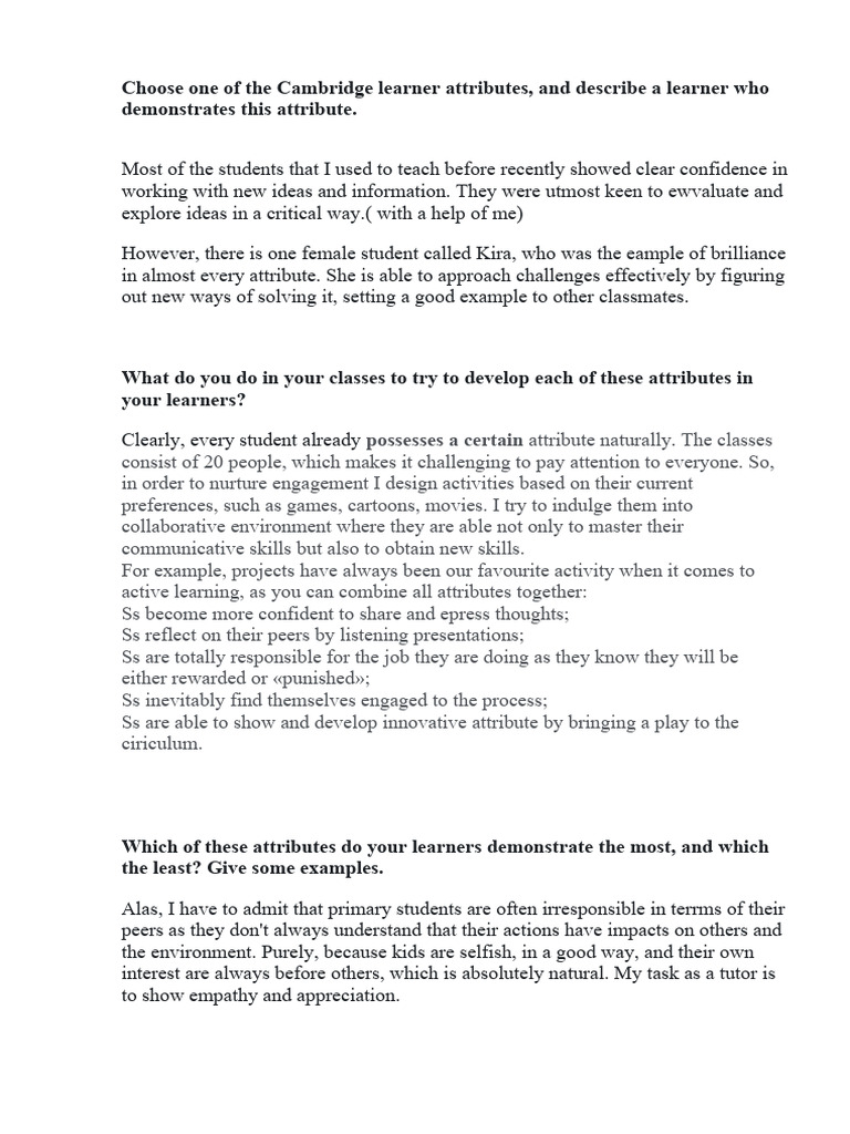 Choose One of The Cambridge Learner Attributes | PDF | Learning ...