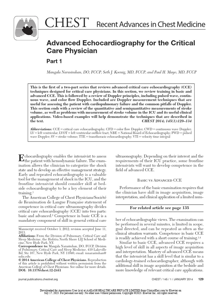 Advanced Echocardiography For The Critical Care Physician - Part 1 | PDF | Echocardiography ...