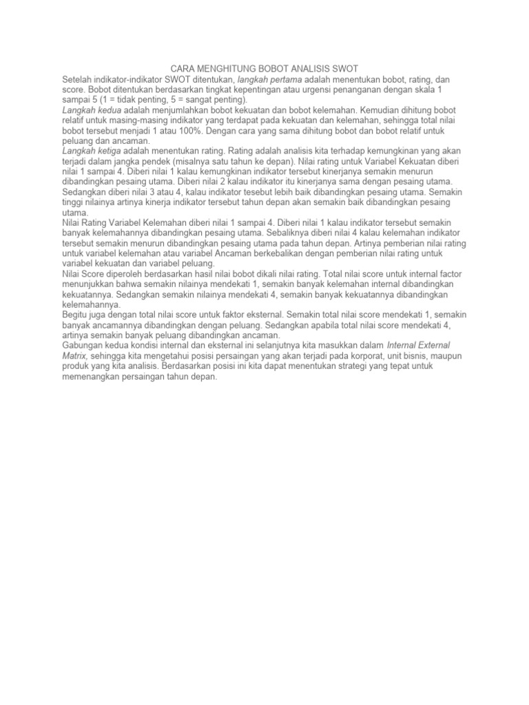 Menghitung Bobot dalam Analisis SWOT | PDF