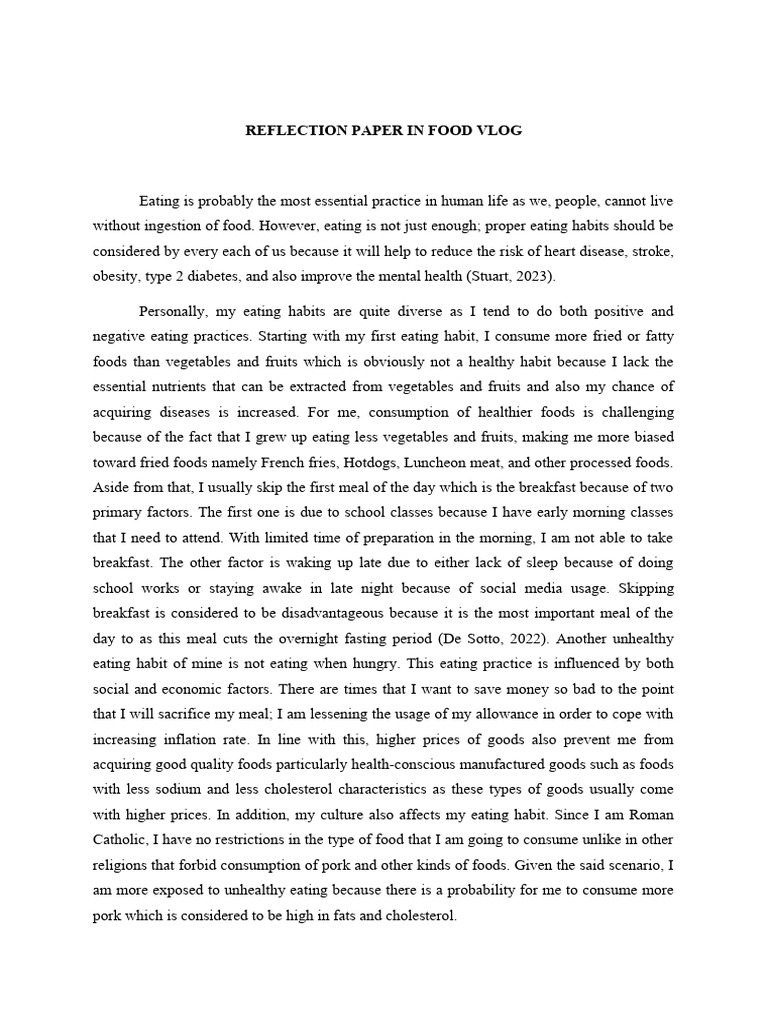 Reflection Paper in Food Vlog - No Name | Download Free PDF | Eating ...