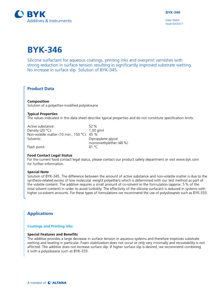 TDS Byk-346 en | PDF | Silicone | Surfactant