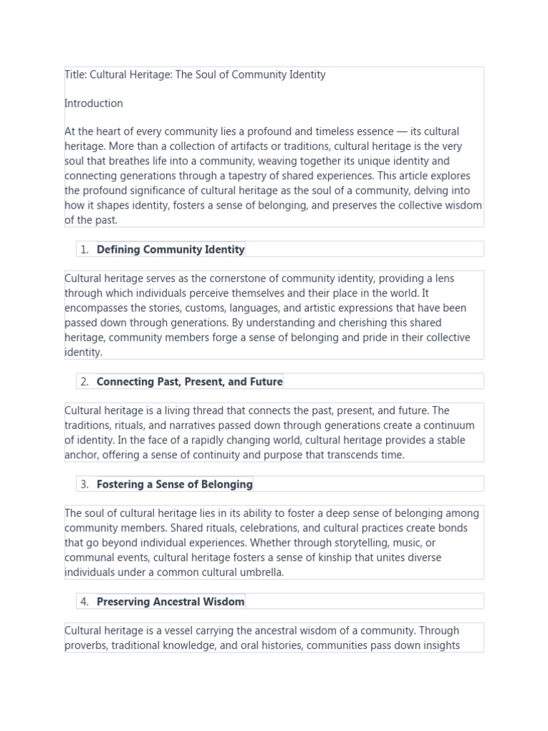 Cultural Heritage and Community Identity | PDF | Identity (Social ...