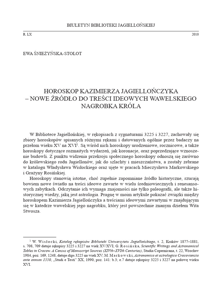 Sniezynska-Stolot Horoskop Kazimierza Jagiellonczyka 2010 | PDF