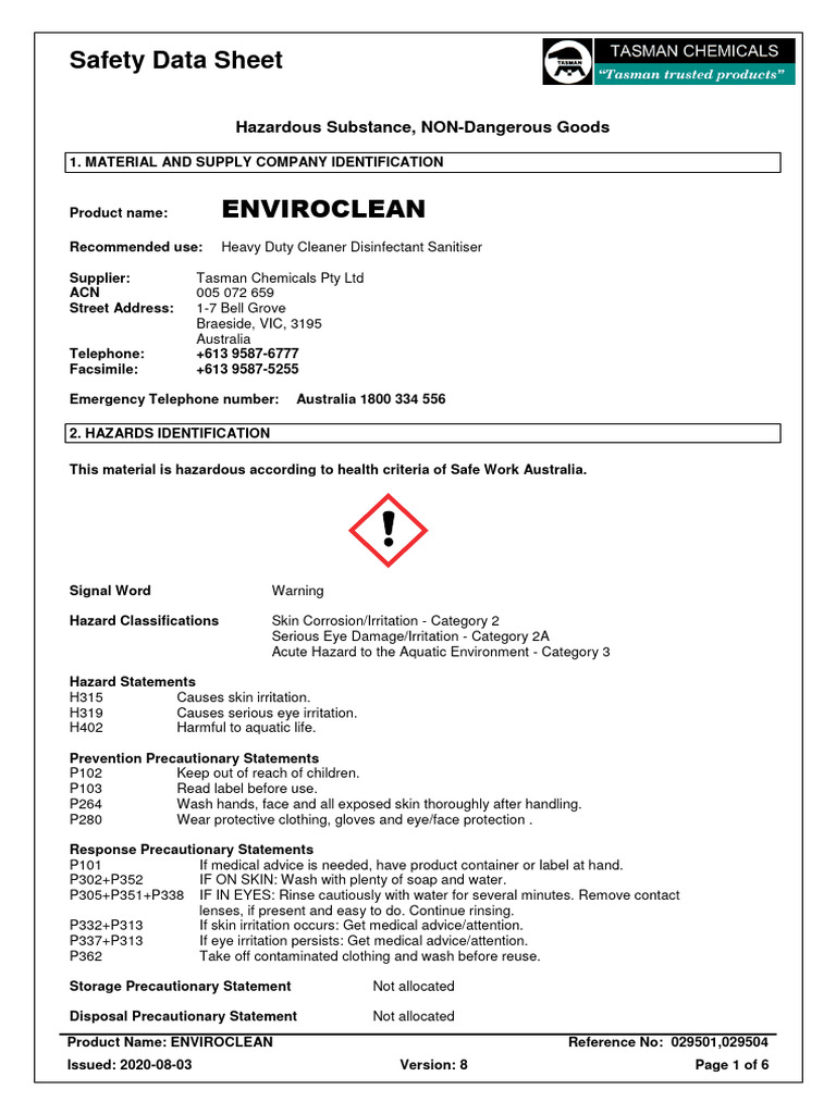 Enviroclean Sds | PDF | Toxicity | Hazards