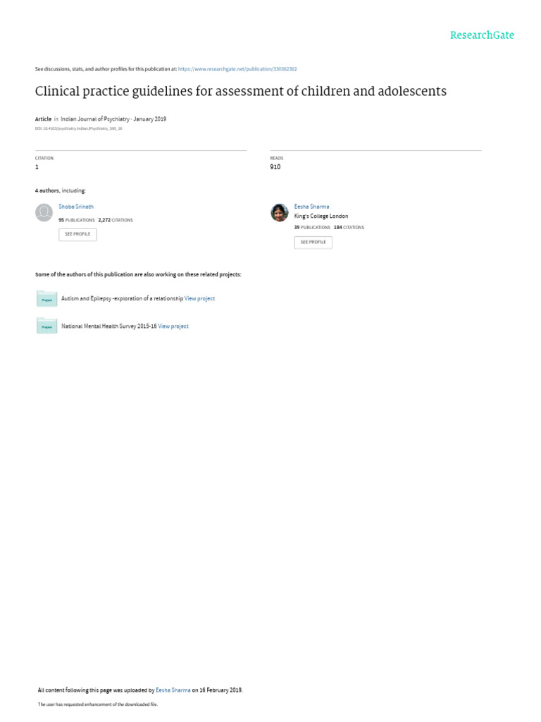 IndianJPsychiatry CPG Assessment CAP | PDF | Mental Disorder ...