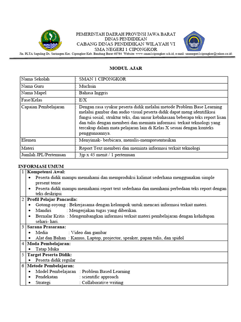 Modul Ajar Teks Report - Muchsin | PDF