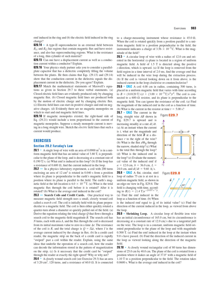 Exercises Chapter29 | PDF | Electromagnetic Induction | Inductor