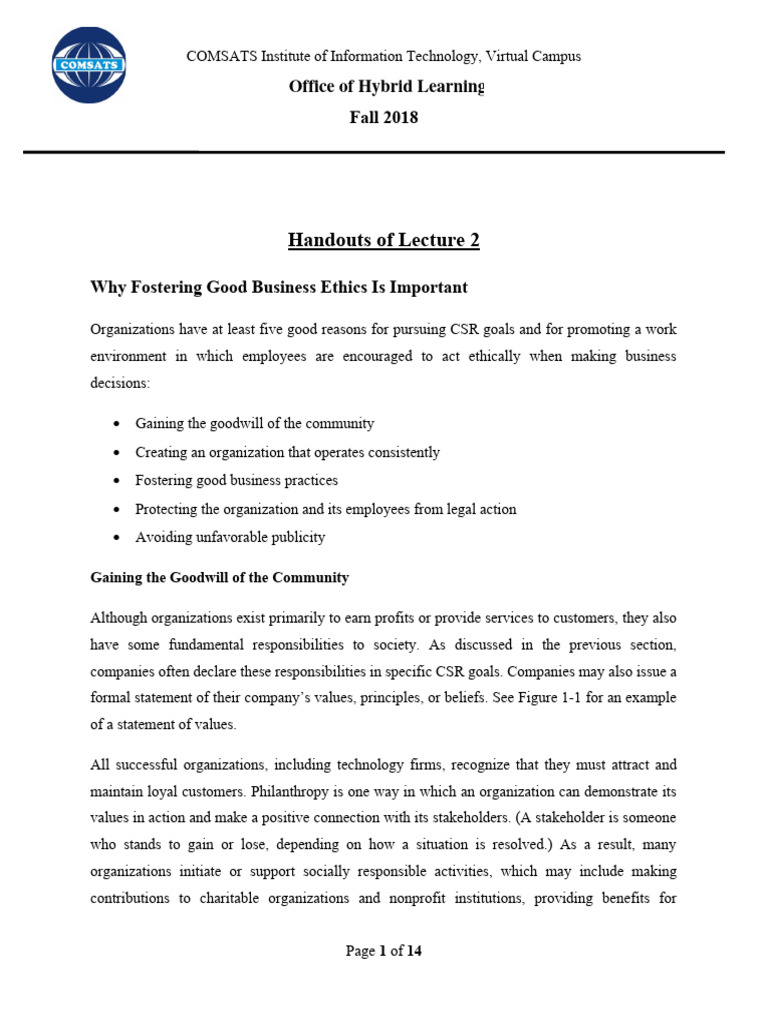 CSC110 Lecture 02 Handouts | PDF | Corporate Social Responsibility ...