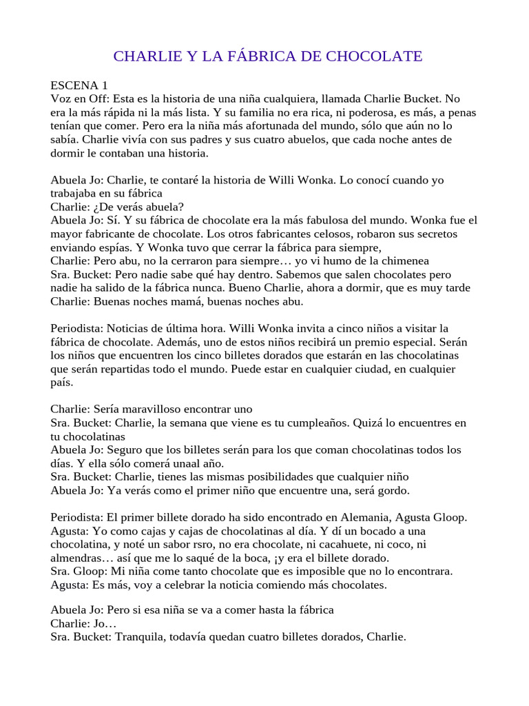 Charlie y La Fábrica de Chocolate | PDF | Comida y bebida | Alimentos