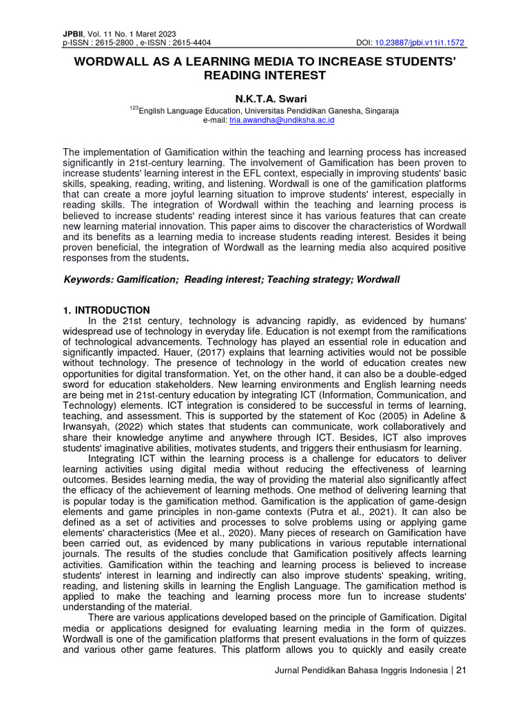 Wordwall As A Learning Media To Increase Students' Reading Interest ...