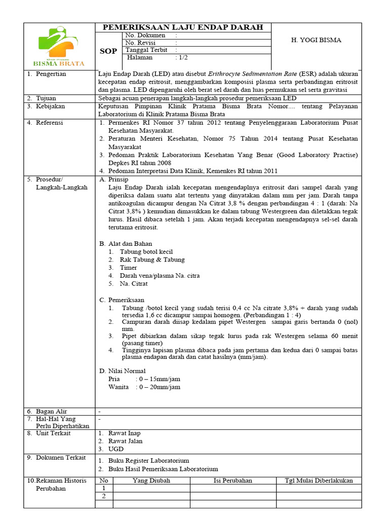 SOP Pemeriksaan LED | PDF