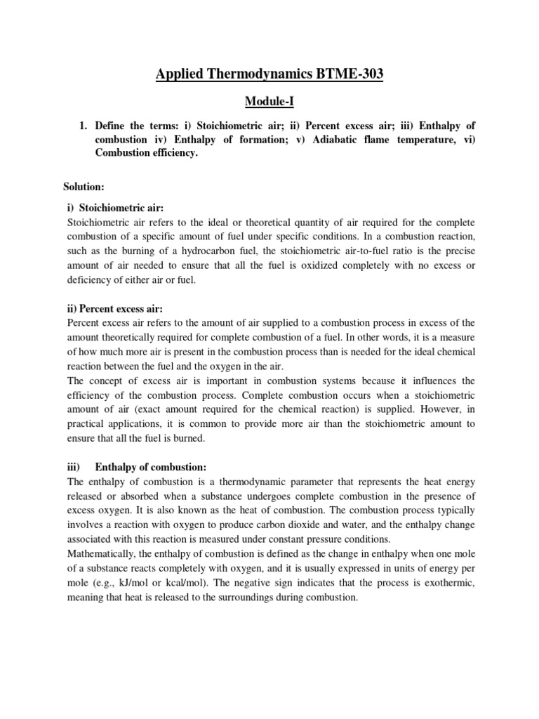 Applied Thermodynamics - BTME-303 | PDF | Combustion | Horsepower